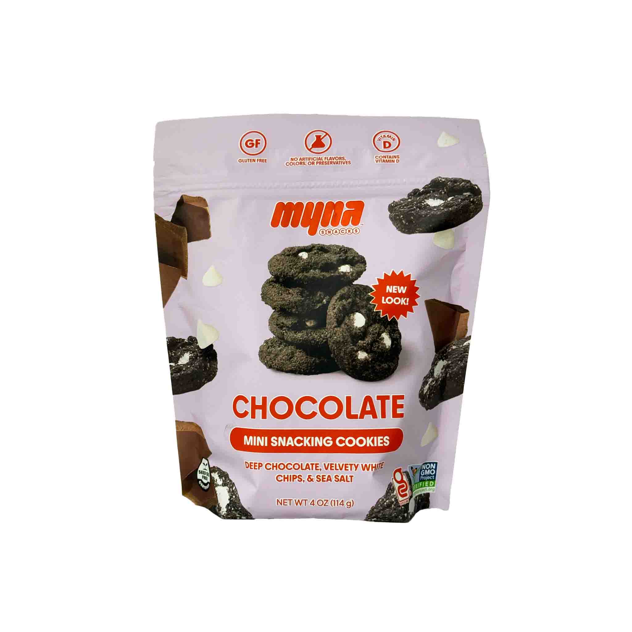 MYNA SNACKS GLUTEN FREE MINI CHOCOLATE COOKIES WITH WHITE CHIPS AND SE ...